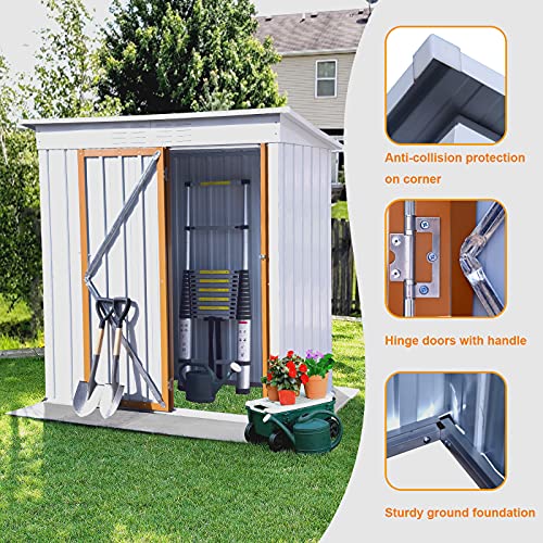 5 X 3 Ft Outdoor Storage Shed, US Stock Galvanized Metal Garden Shed with Lockable Doors, Tool Storage Shed, for Patio Lawn Backyard Trash Cans