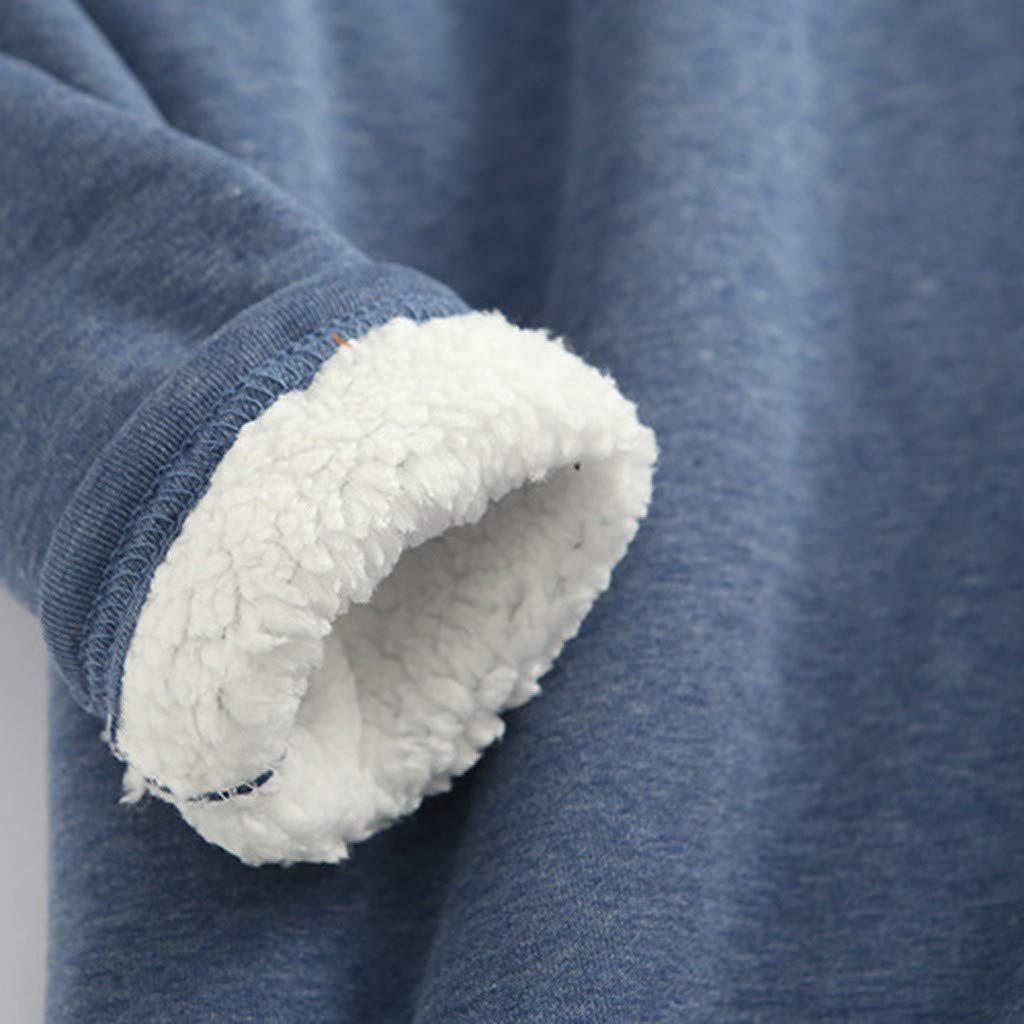 Women 2023 Fleece Lined Shirts Casual Long Sleeve Sherpa Warm Tops Round Neck Plus Size Solid Comfort Underwear Blue XL