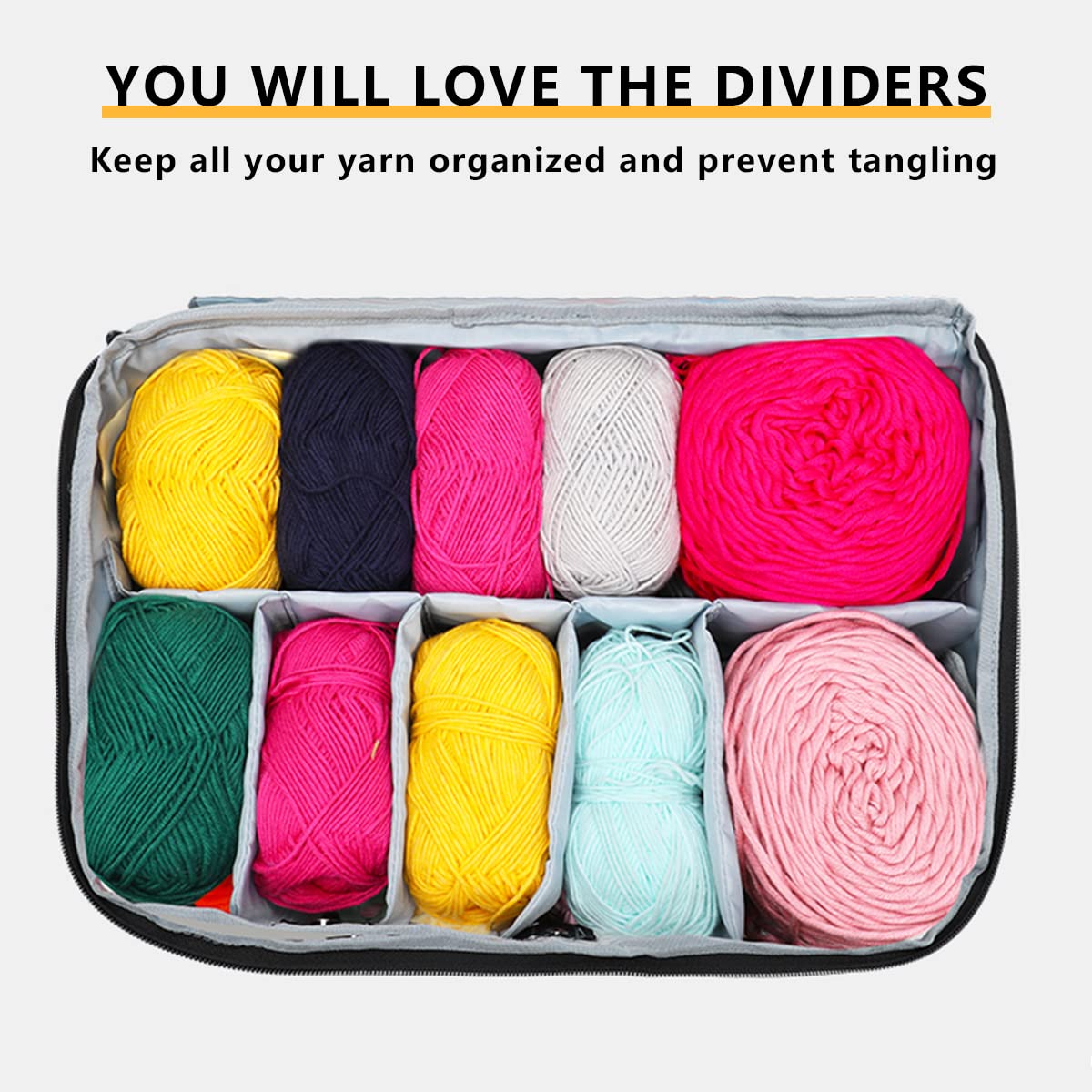 LOOEN Crochet Bag - Mother's Day Gift - Tangle Free Yarn Bag Yarn Storage with Inner Divider, Large Organizer for Crochet Hooks, Knitting Needles Yarn Skeins, Craft Bag Organizer Tote