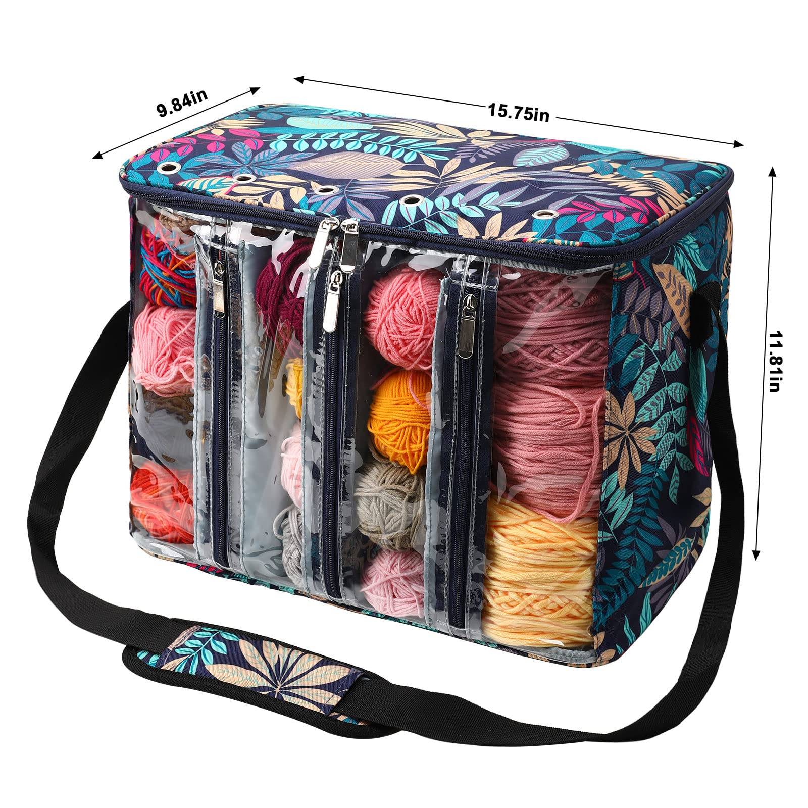 LOOEN Crochet Bag - Mother's Day Gift - Tangle Free Yarn Bag Yarn Storage with Inner Divider, Large Organizer for Crochet Hooks, Knitting Needles Yarn Skeins, Craft Bag Organizer Tote
