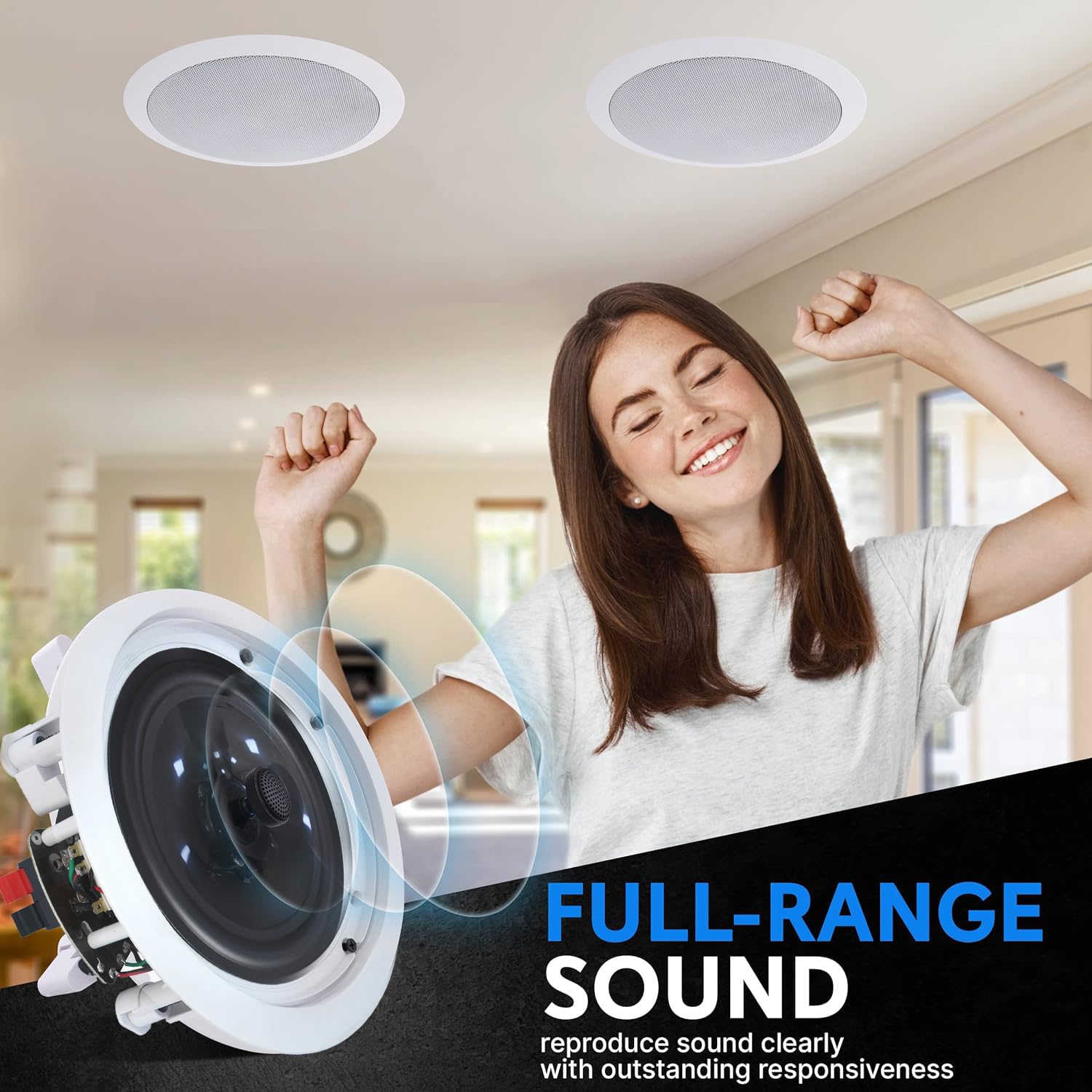 Home Theater System Kit 1000 Watts Bluetooth Receiver w/ 6 Qty 5.25" 175 Watts Each in-Wall in-Ceiling Speakers & 16 Gauge 250 ft. Speaker Wire Portable Microphone w/Remote Control by Technical Pro