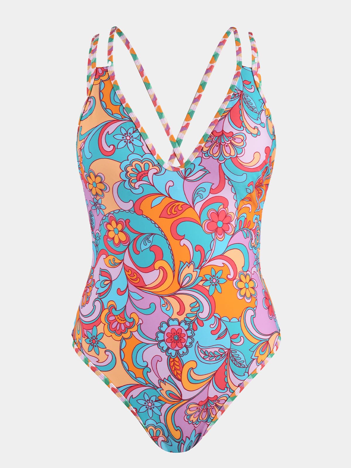 CUPSHE Women's One Piece Swimsuit Bathing Suit Double Strap Back tie Low Cut Boho Paisley Swimwear M