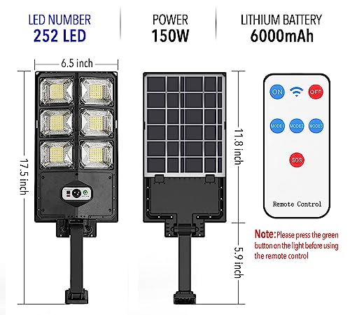 TAAVOP Solar Street Light, 150W LED Solar Flood Lights Outdoor Motion Sensor with Remote Control, 8000LM 3 Modes Solar Lights for Outside, Solar Security Lamp for Parking Lot, Garden, IP65 Waterproof