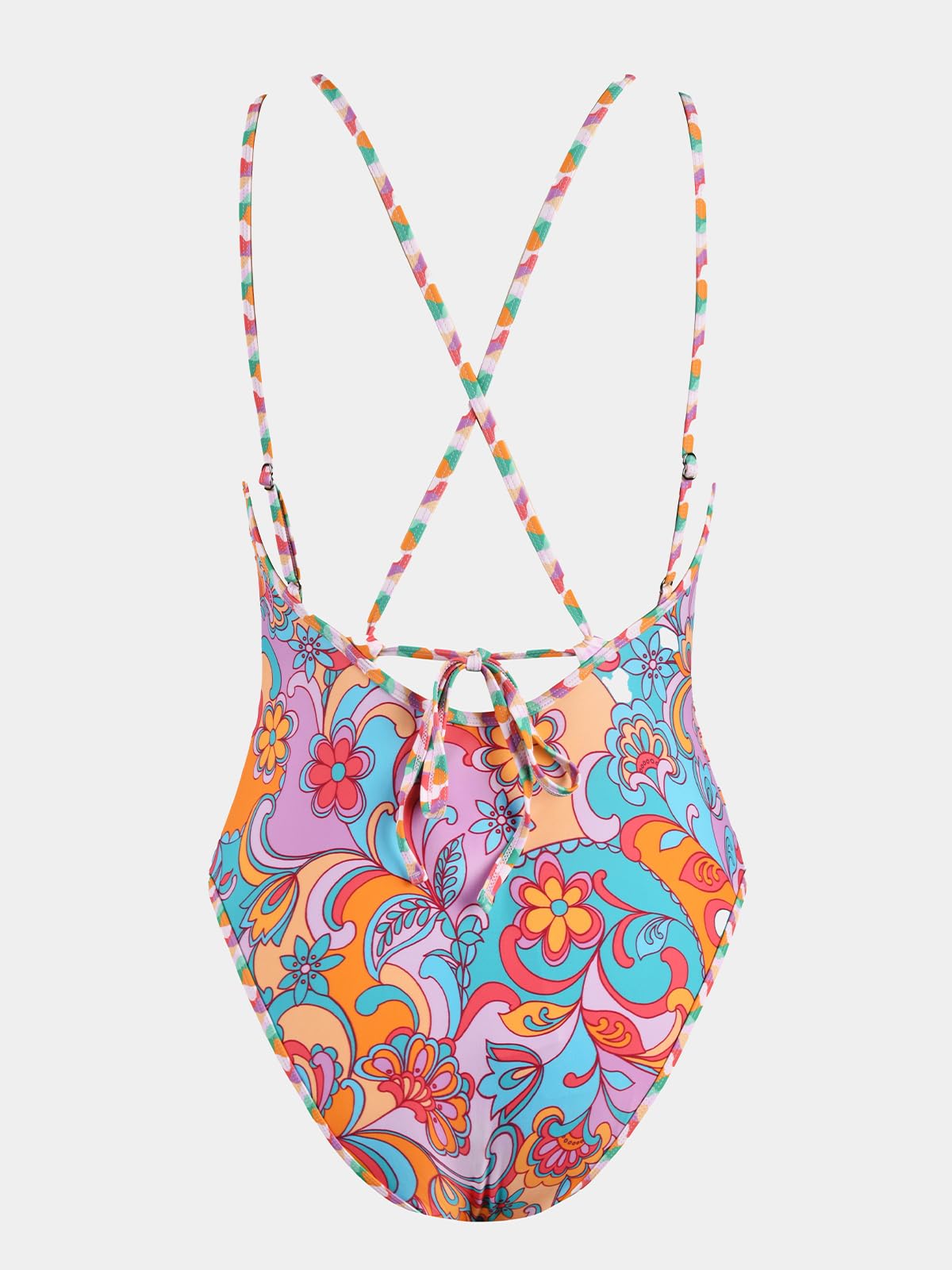 CUPSHE Women's One Piece Swimsuit Bathing Suit Double Strap Back tie Low Cut Boho Paisley Swimwear M