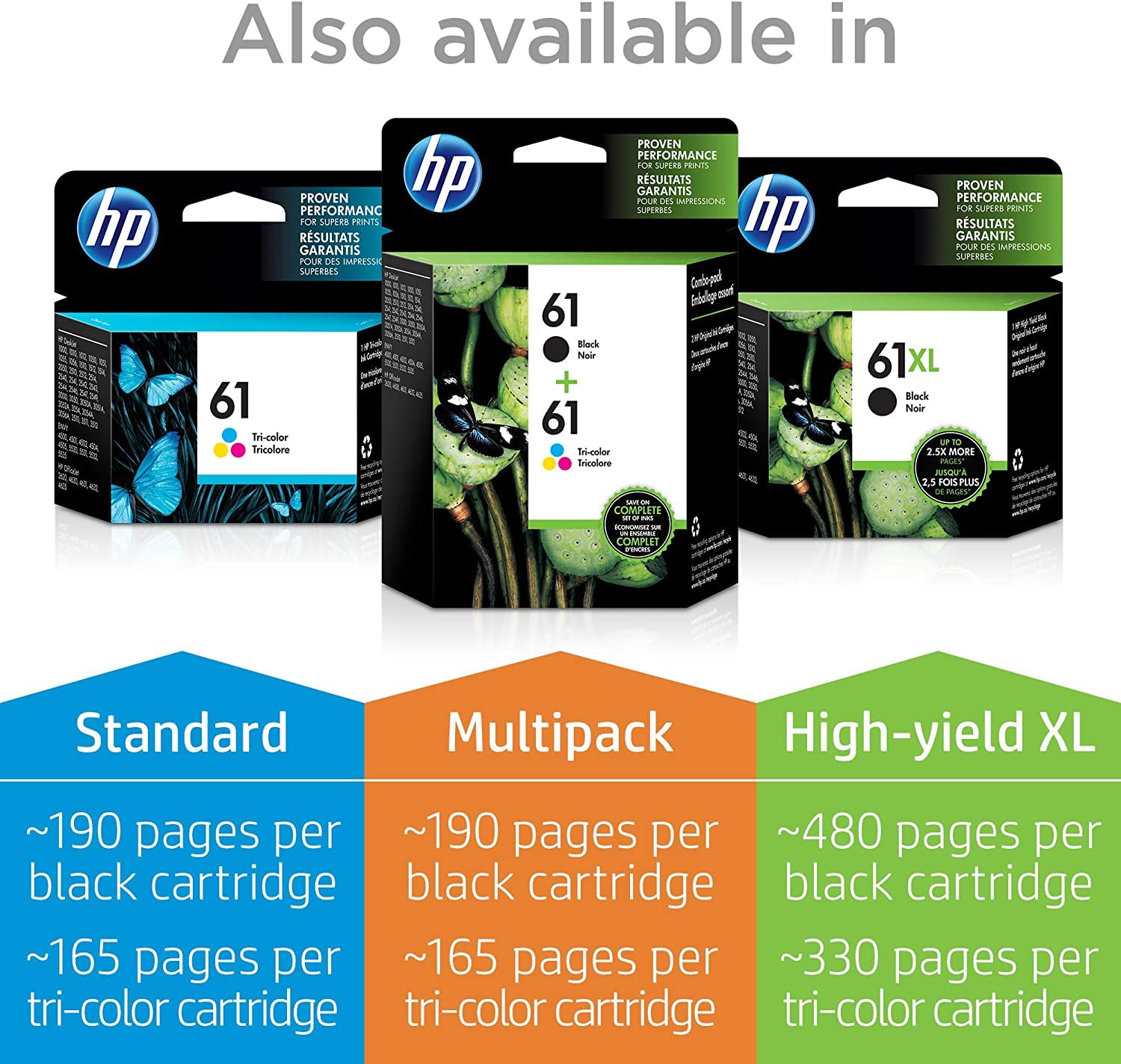 HP 61 | 2 Ink Cartridges | Black, Tri-color | CH561WN, CH562WN