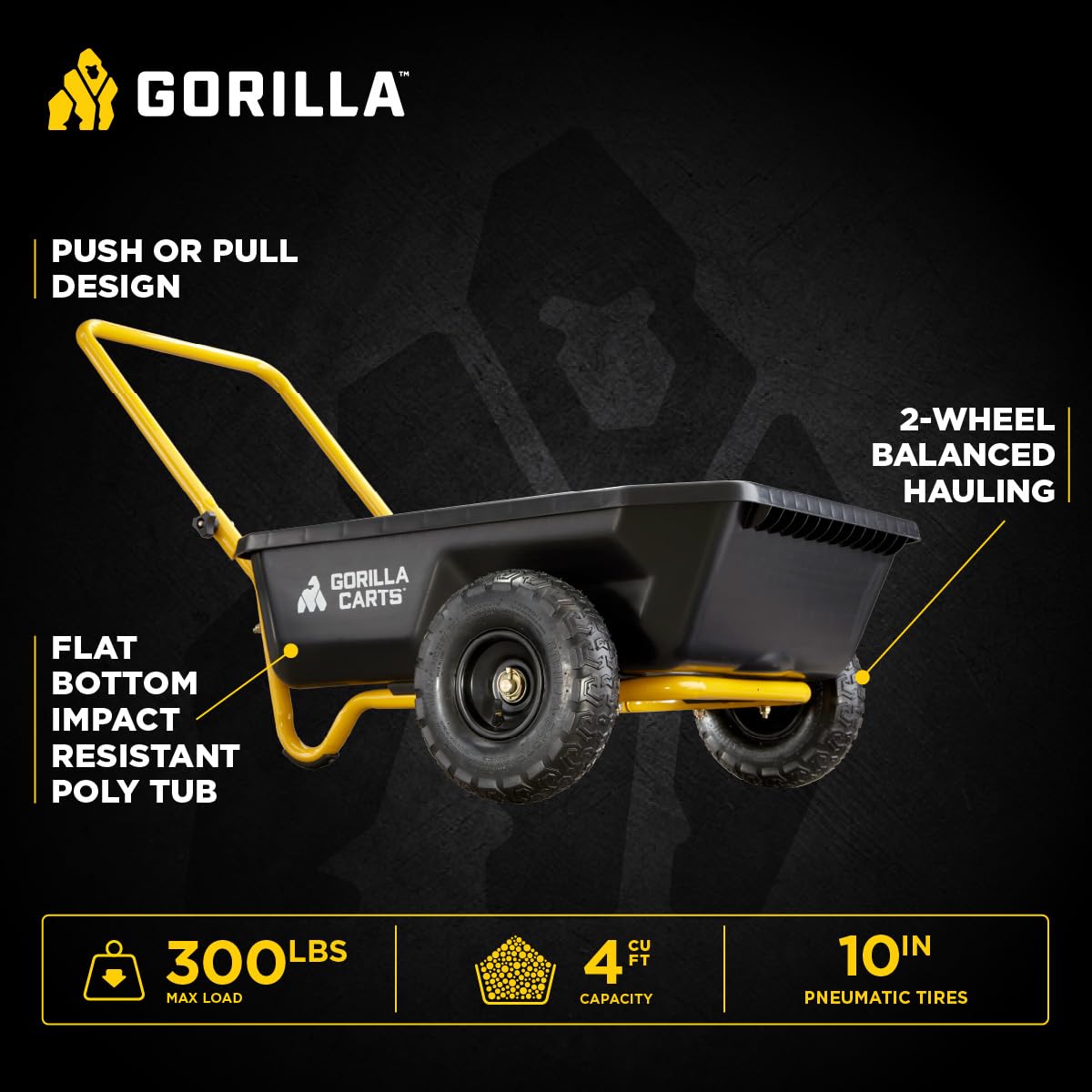 Gorilla Carts 4GCG-NF 4 Cu. Ft. Poly Garden Dump Cart with No-Flat Tires, Black (Amazon Exclusive)