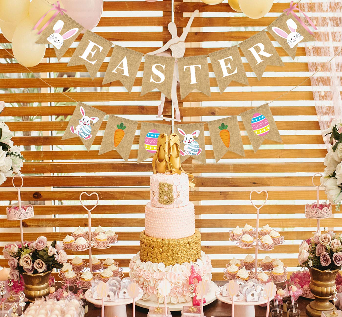 JOZON Easter Burlap Banner and Bunny Easter Eggs Carrot Burlap Banner Easter Banner Garland with Bunny Rabbit Signs and Bows Easter Decorations Party Decor for Easter Spring Party Supplies