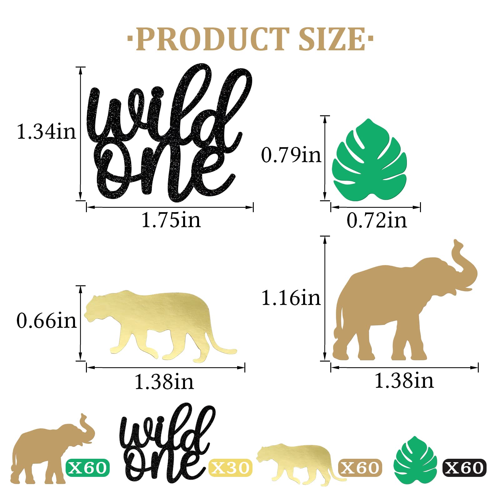 Jungle Safari Wild One Confetti, Tropical Leaf, Animal Confetti, First Birthday, Safari Tropical Party Decrations, 210 Pcs