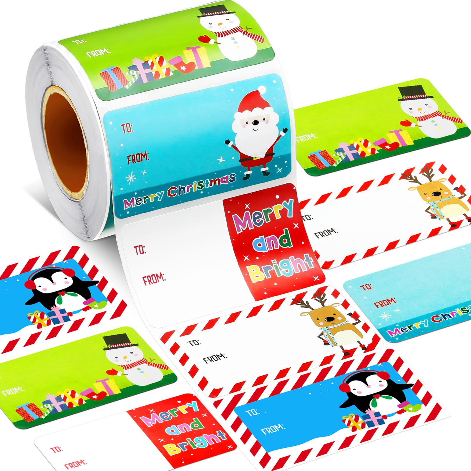 Outus 500 Pieces Christmas Tags Christmas Santa Claus Stickers Self Adhesive Christmas Tag Christmas Festival Birthday Wedding Holiday Decor (Classic Style, 2.95 x 1.6 Inch)