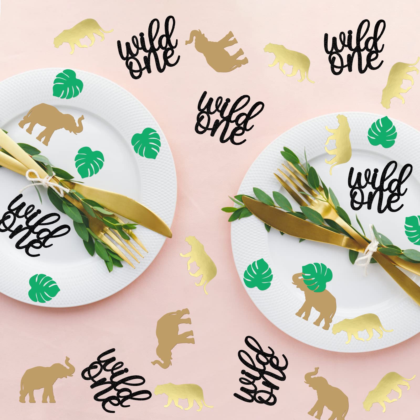 Jungle Safari Wild One Confetti, Tropical Leaf, Animal Confetti, First Birthday, Safari Tropical Party Decrations, 210 Pcs