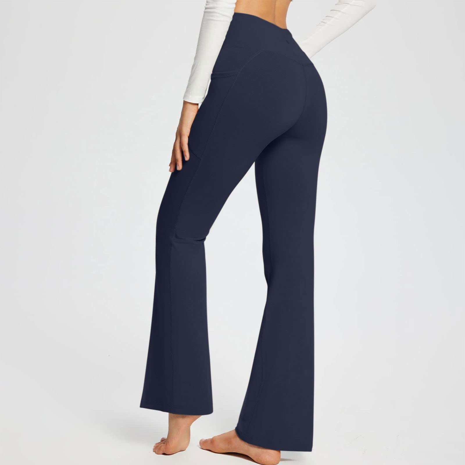 Crossover Flare Leggings for Women High Waist V Cross Bootcut Bell Bottoms Workout Flared Yoga Pants with Pockets Crazy CRZ Navy L