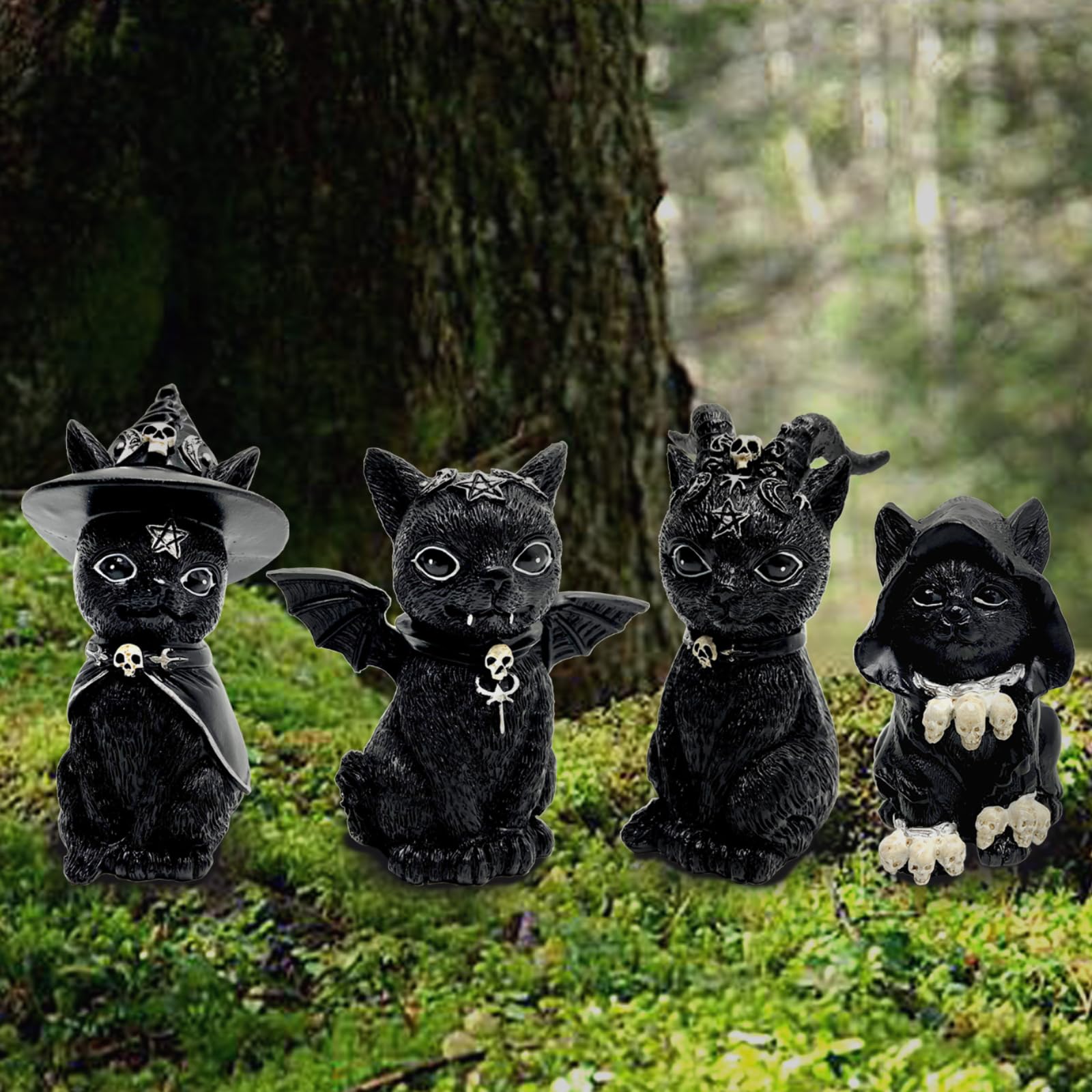 QZFSL Black Cat Sculpture Gargoyle Figurine Magic Hat Kitten for Cute Halloween Decor & Garden Statues Gnome As Patio Statue Lawn Yard Art Decoration Housewarming Garden