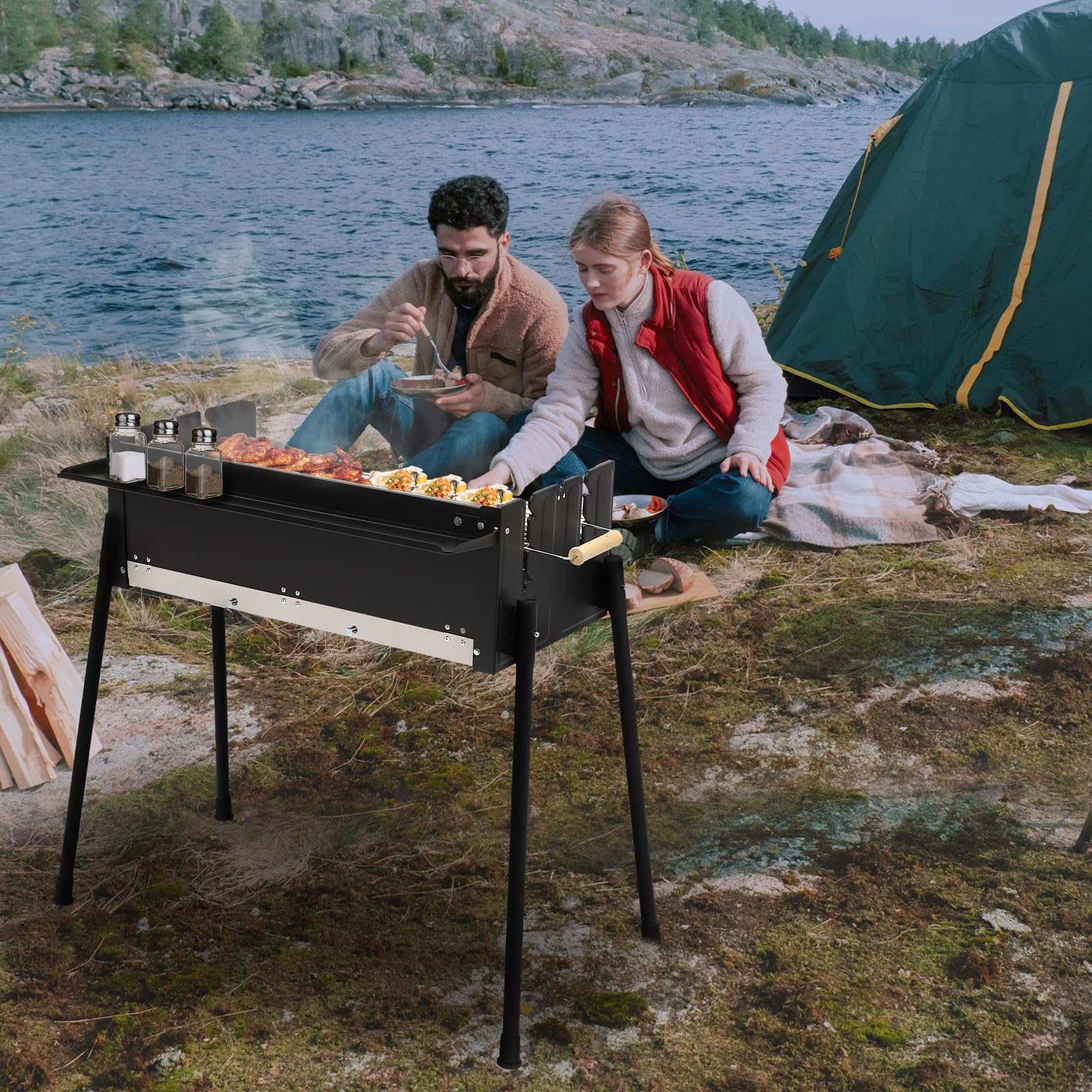 Portable Charcoal Grills 11.42 * 25.79 IN Foldable Camping Barbecue Grill for Outdoor BBQ for Outdoor Cooking Camping Hiking & Any Outdoor Event