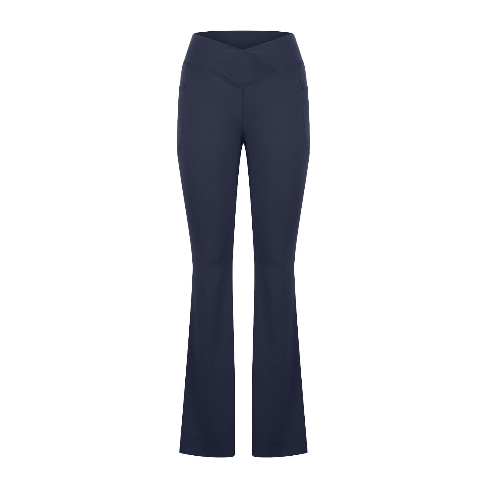 Crossover Flare Leggings for Women High Waist V Cross Bootcut Bell Bottoms Workout Flared Yoga Pants with Pockets Crazy CRZ Navy L