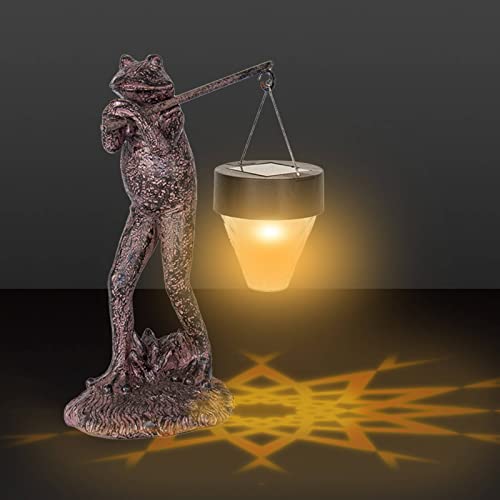 Garden Frog Statues Outdoor Decor with Waterproof Solar Frog Figurine Lights for Patio Yard Lawn Outdoor Decorations 6.6"