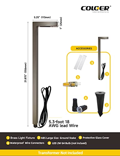 COLOER Low Voltage Pathway Lights,12-15V AC/DC Garden Path Lights, Brass Outdoor Yard Lights Electric, Landscape Driveway Lights for Yard, IP65 Waterproof Landscape Lighting (1-Pack Without Bulb)