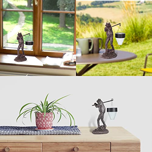Garden Frog Statues Outdoor Decor with Waterproof Solar Frog Figurine Lights for Patio Yard Lawn Outdoor Decorations 6.6"