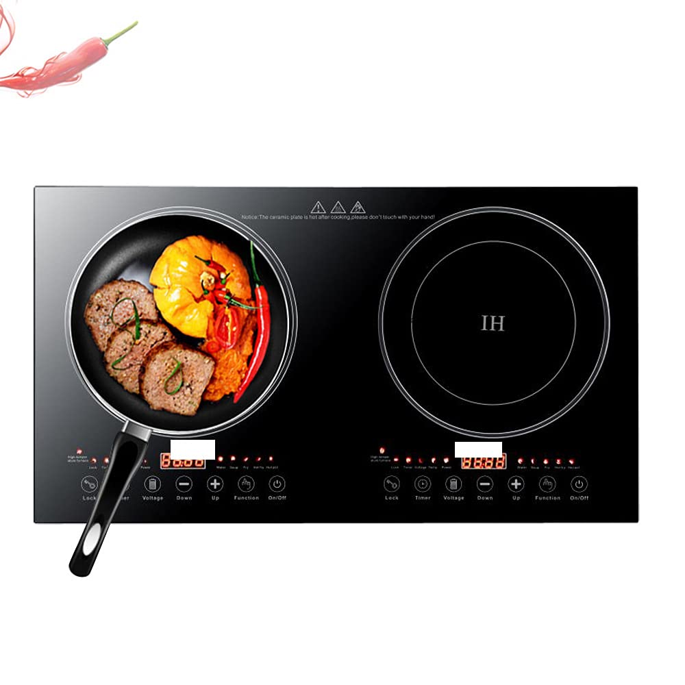 DOONARCES 110V Dual Induction Cooktop Portable Electric Induction Cooker Double Built-in Burners Countertop with 8 Firepower&Time Temp. Control for Kitchen Camping (1200W+1200W/Dual Induction)