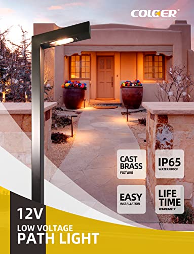 COLOER Low Voltage Pathway Lights,12-15V AC/DC Garden Path Lights, Brass Outdoor Yard Lights Electric, Landscape Driveway Lights for Yard, IP65 Waterproof Landscape Lighting (1-Pack Without Bulb)