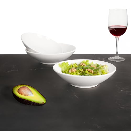 Creativity Home Pasta Bowls 28 OZ, Large Salad Bowls and Serving Bowls, Soup Bowl, Ceramic Pasta Plates, Set of 4, White 8.1 Inch
