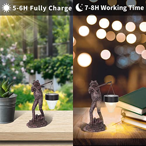 Garden Frog Statues Outdoor Decor with Waterproof Solar Frog Figurine Lights for Patio Yard Lawn Outdoor Decorations 6.6"