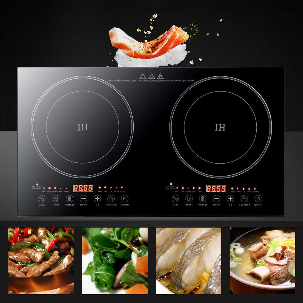 DOONARCES 110V Dual Induction Cooktop Portable Electric Induction Cooker Double Built-in Burners Countertop with 8 Firepower&Time Temp. Control for Kitchen Camping (1200W+1200W/Dual Induction)
