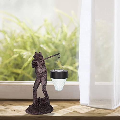 Garden Frog Statues Outdoor Decor with Waterproof Solar Frog Figurine Lights for Patio Yard Lawn Outdoor Decorations 6.6"