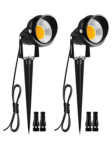 ZUCKEO 5W Low Voltage Landscape Lights LED Landscape Lighting with Connector Outdoor Spotlights 12V 24V Waterproof Warm White Light for Garden Pathway Wall Tree Flood (2Pack with Connectors)