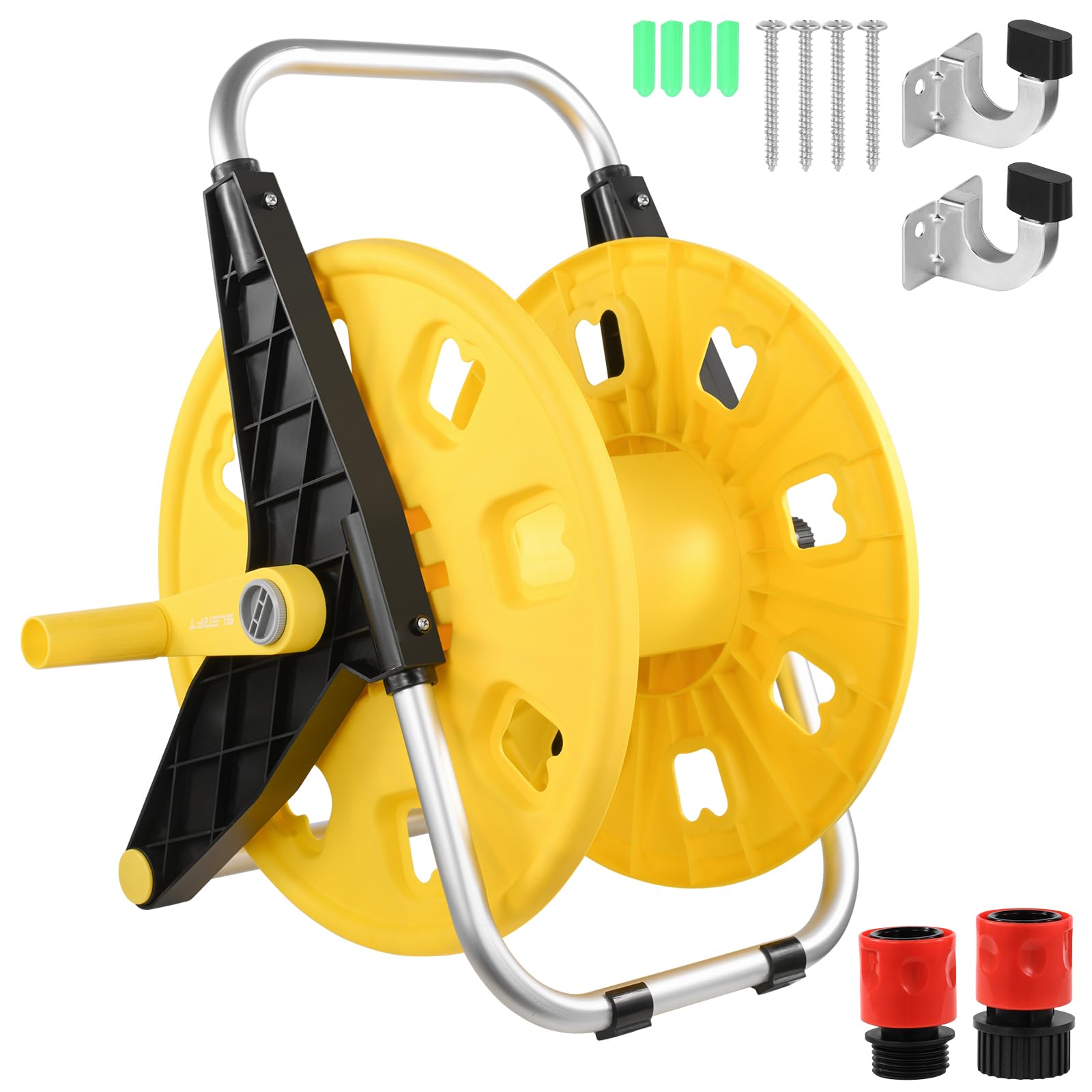 Portable Garden Hose Reel-Holds 131-Feet Hose Of 5/8-Inch,Wall/Floor Mounted 2 In1 Water Hose Holders For Outside With Hose Adapter For Outside Yard Lawn