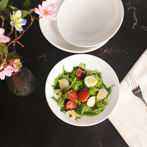 Creativity Home Pasta Bowls 28 OZ, Large Salad Bowls and Serving Bowls, Soup Bowl, Ceramic Pasta Plates, Set of 4, White 8.1 Inch