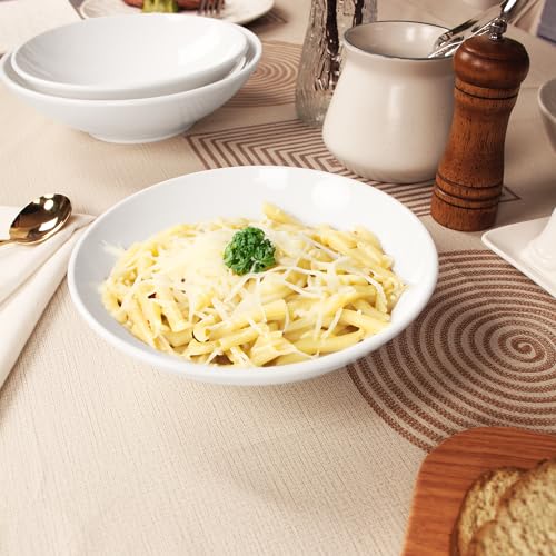 Creativity Home Pasta Bowls 28 OZ, Large Salad Bowls and Serving Bowls, Soup Bowl, Ceramic Pasta Plates, Set of 4, White 8.1 Inch