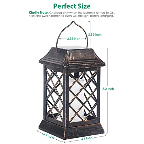 TomCare Solar Lights Outdoor Flickering Flame Metal Solar Lantern Outdoor Hanging Decorative Lanterns Heavy Duty Waterproof Umbrella Decorations Lighting for Patio Garden Deck Yard, 2 Pack (Bronze)