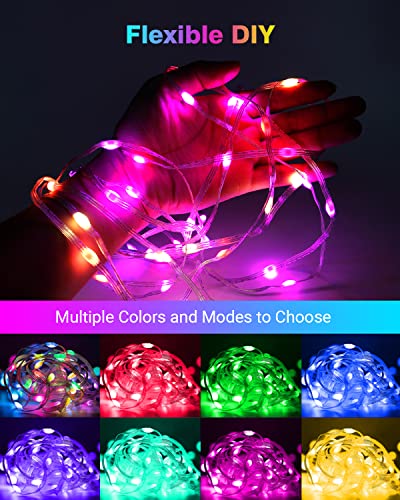 MIHAZ Fairy Lights 16.4ft, RGB Multicolor Changing APP Music Sync Christmas Outdoor String Lights with Remote, USB Control Waterproof DIY Multi-Mode Twinkle Rope Lights Kits for Garden Bedroom Party