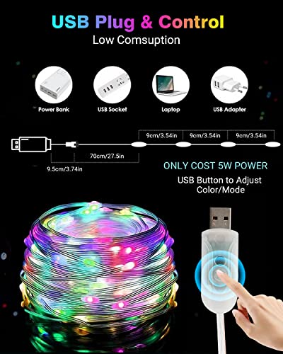 MIHAZ Fairy Lights 16.4ft, RGB Multicolor Changing APP Music Sync Christmas Outdoor String Lights with Remote, USB Control Waterproof DIY Multi-Mode Twinkle Rope Lights Kits for Garden Bedroom Party