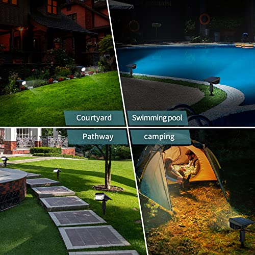 Titeney C1 Solar Spot Lights Outdoor (4 Pack), Adjustable 2-in-1 USB & Solar Powered IP65 Waterproof Landscape Spotlights, 3 Modes Solar Outdoor Lights for Yard, Garden, Porch, Patio.(Cool White)