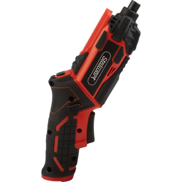 4V Electric Screwdriver 45-Piece Set - Rechargeable Cordless 4.5Nm 250RPM Screw Gun with Dual Position Grip and LED Light by Stalwart (Red)