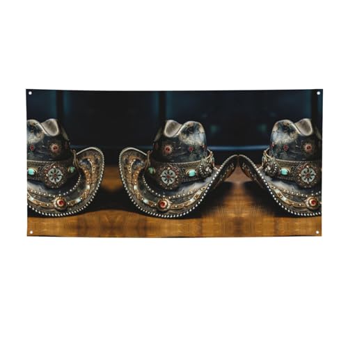 Banners and Signs for Outdoor 35x71 Backdrop for Birthday Party Business Graduation Wedding Event,American West Rodeo Hat
