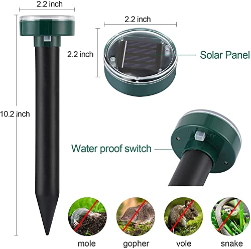 BERKINNIE Mole Repellent Solar Powered, 4 Pack Gopher Repellent Vole Repellent for Garden Lawn Yard Waterproof Get Rid of Moles Voles Gophers Rats Rodents