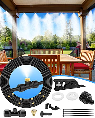 wudee Misters for Outside Patio, 66FT(20M) Misting Line, 15 Brass Mist Nozzles and Brass Adapter(3/4"), Detachable Misters for Patio and Garden Trampoline for waterpark