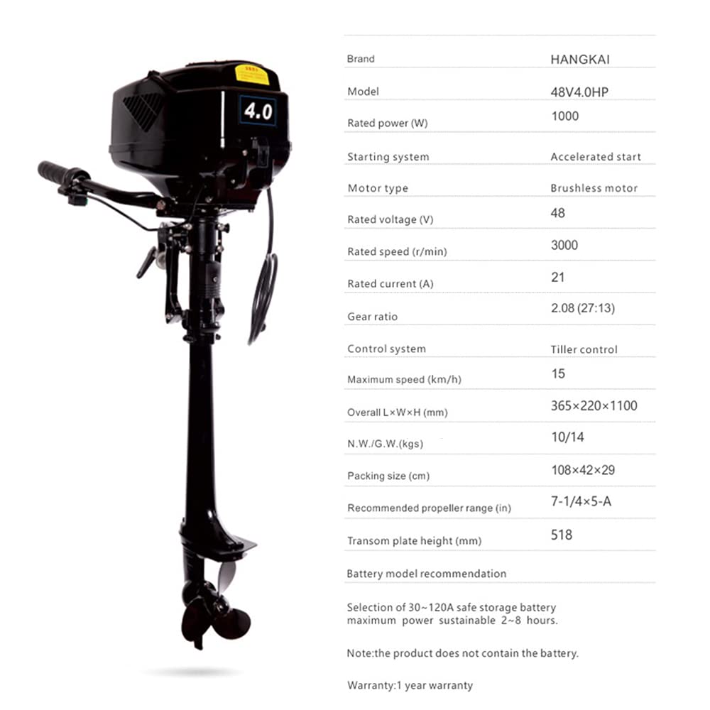 Electric Trolling Motor With 48V 1000W Thrust, Boat Fishing Motor w/Three-blade Propeller, Main Shaft Length & Angle Be Adjusted To Suit 2 Variable Speed Lower Noise For Kayak, Inflatable Fishing Boat