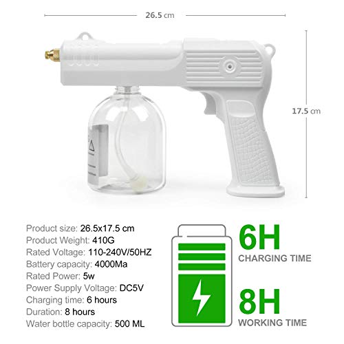coamanug Nano Spray Fogger Rechargeable, Cordless Electric Atomizer, Steam Gun Handheld Intelligent Portable ULV Sprayer Fogger Machine for Home, Office, School or Garden
