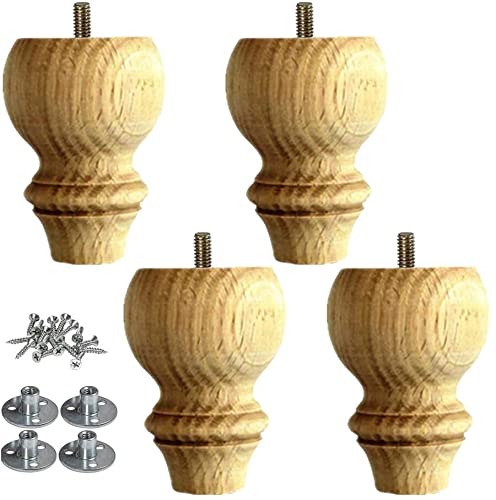 ETomey DIY Replacement Feet ,Set of 4 Solid Wood Furniture Legs, Crude Wood Feet in Rubberwood, M8 Threaded Rod Sofa Feet,for Cabinet Couch TV Stand (Color : 10cm/4inch) (Color : 8cm/3.15inch)