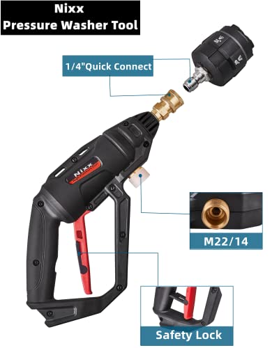 Short Wand Pressure Washer Gun Connect M22/14 Hose With 5-In-1 High Pressure Spray Nozzle,1/4 Inch Quick Connector For Power Car Wash Accessories Kit