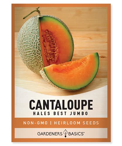 Cantaloupe Seeds for Planting - Hales Best Jumbo Heirloom, Non-GMO Vegetable Variety- 1 Gram Approx 45 Seeds Great for Summer Melon Gardens by Gardeners Basics