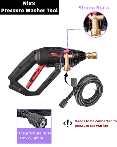 Short Wand Pressure Washer Gun Connect M22/14 Hose With 5-In-1 High Pressure Spray Nozzle,1/4 Inch Quick Connector For Power Car Wash Accessories Kit