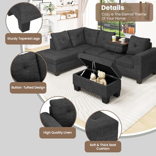 AWQM Modular Sectional Sofa with Ottoman, Fabric L-Shaped Couch with Chaise & Cup Holders, Living Room Furniture Sets Sectional Sofa Set, 6 Seat Corner Couch Sofa for Living Room, Apartment