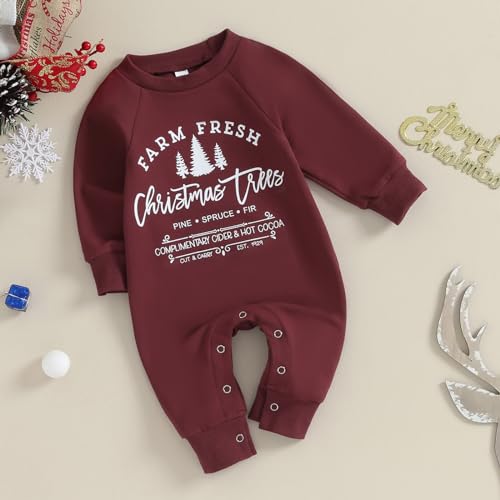 Infant Baby Girls Boys Christmas Outfits One Piece Long Sleeve Crew Neck Letter Sweatshirt Romper Playsuit Clothes (Red, 0-3 Months)