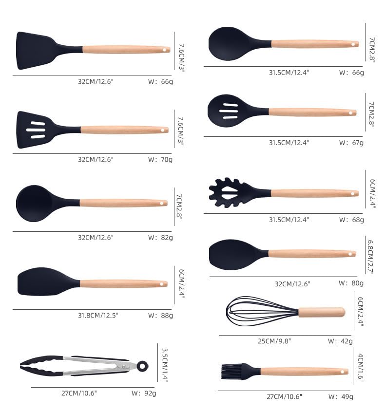 19 Pcs Kitchen Cooking Utensil & Knife Set/Wooden Handles, Heat Resistant Cookware with Staninless Steel Knives Cutting Board Storage Holder, Silicone Spatula Spoon Gadgets Set