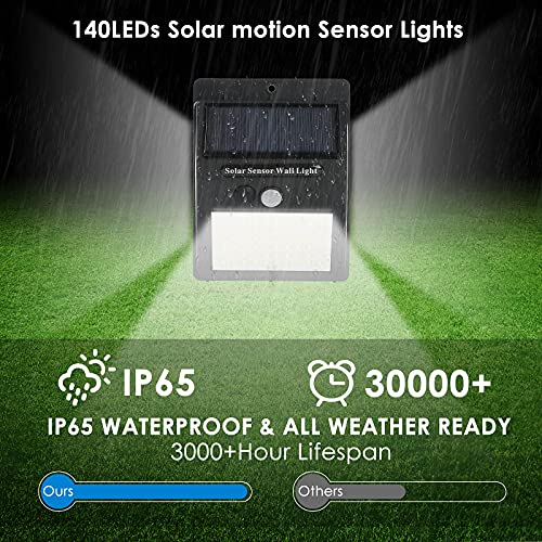 Solar Lights Outdoor, [ 2 Pack /3 Modes /140 LED ] Solar Motion Sensor Powered Flood Lights, 3000 Lumens 270°Wide-Angle IP65 Waterproof Solar Security Wall Lights for Garden Fence Patio Deck Yard Pool