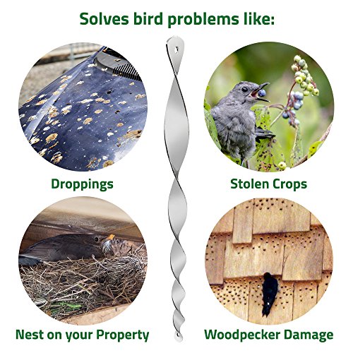 De-Bird Bird Scare Rods - Bird Repellent Woodpecker & Pigeon Deterrent Outdoor Spinning Repeller Device for Garden or Yard
